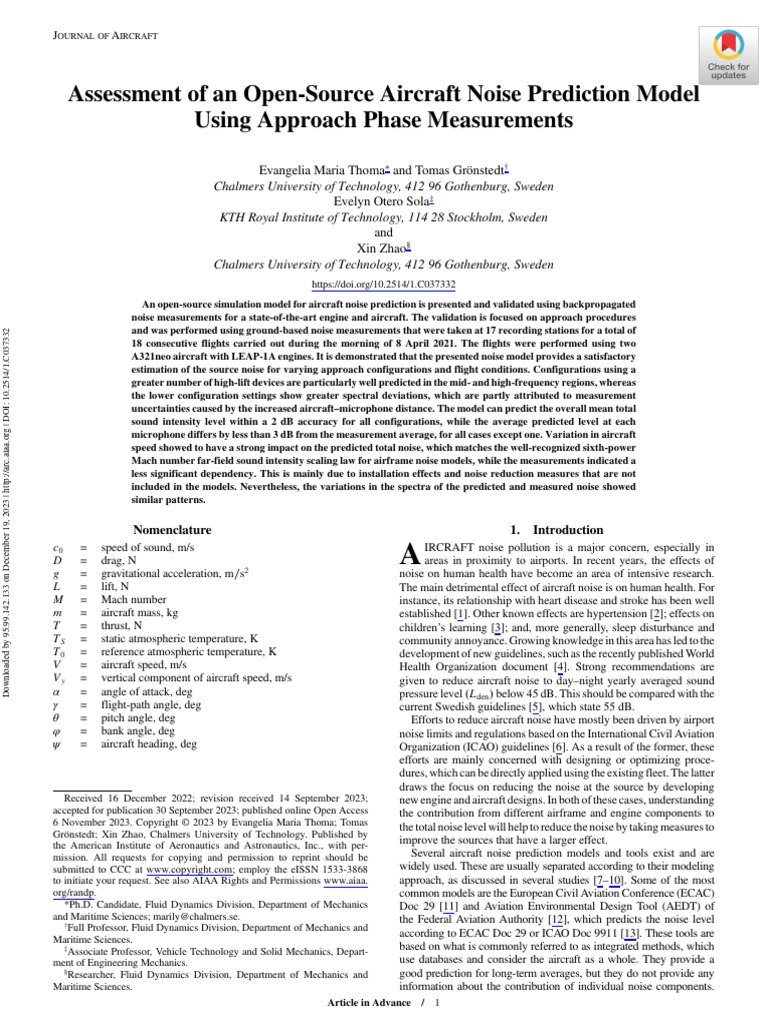 Maria Thoma Et Al 2023 Assessment of An Open Source Aircraft Noise Prediction Model Using ...