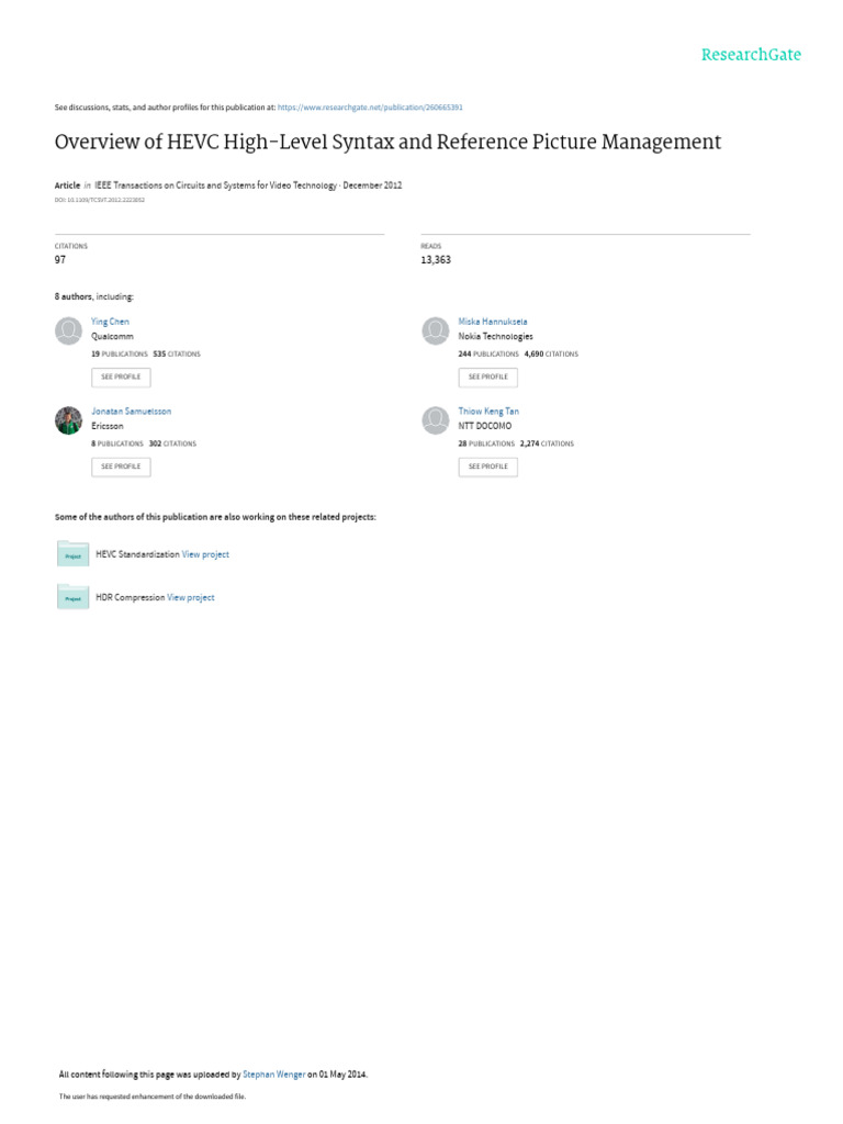 Overview of HEVC High-Level Syntax and Reference P | PDF