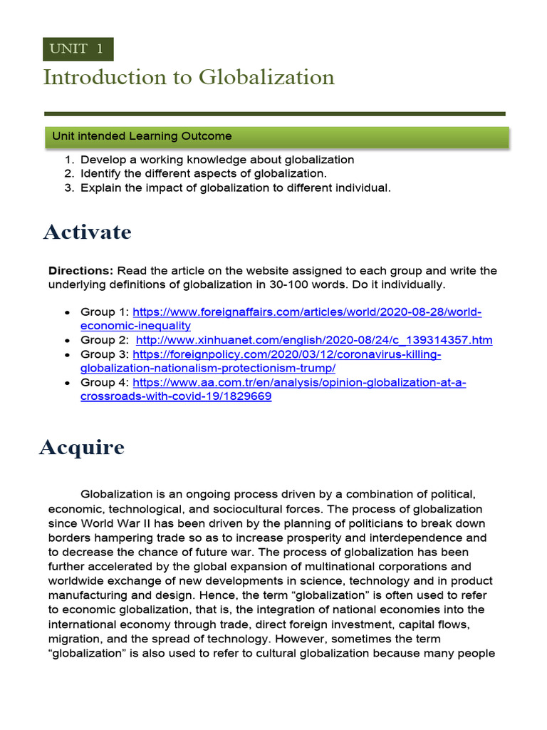Introduction To Globalization | PDF | Finance & Money Management | Politics
