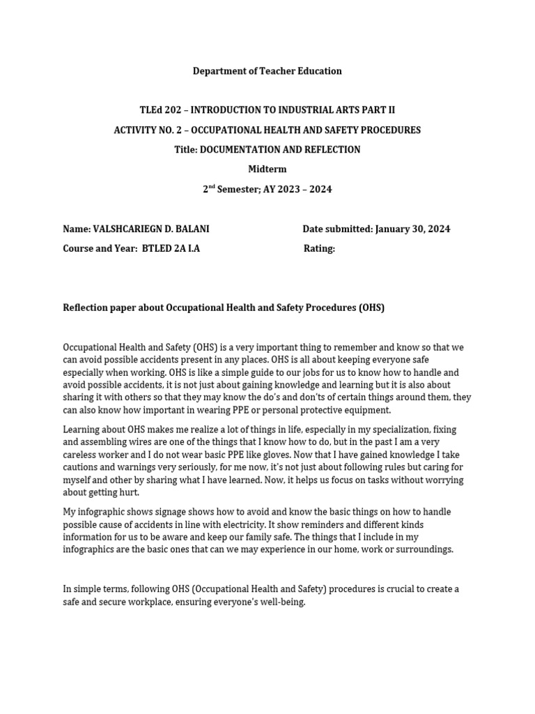 Reflection Paper of John James Felicilda BTLED 2 A OHS | PDF