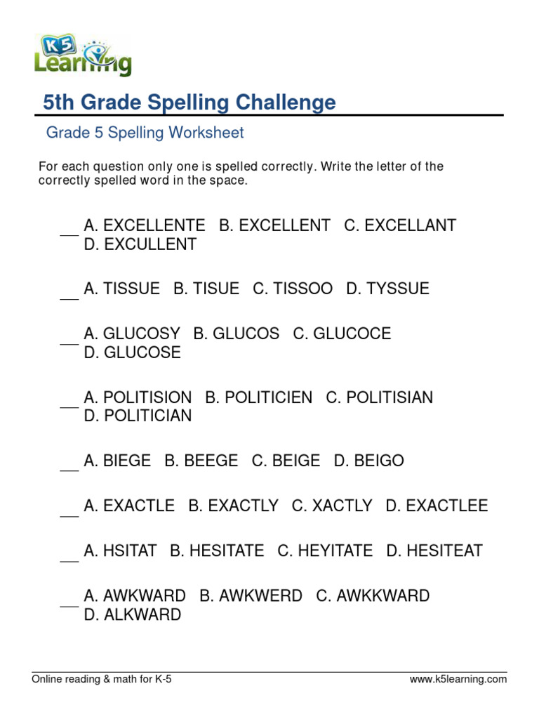 Su Grade-5-Spelling-Challenge-1 | PDF | Language Arts & Discipline