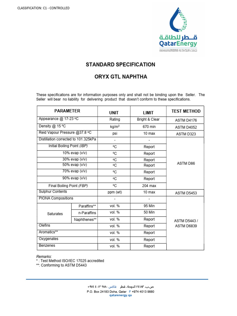 Oryx GTL Naphtha | PDF