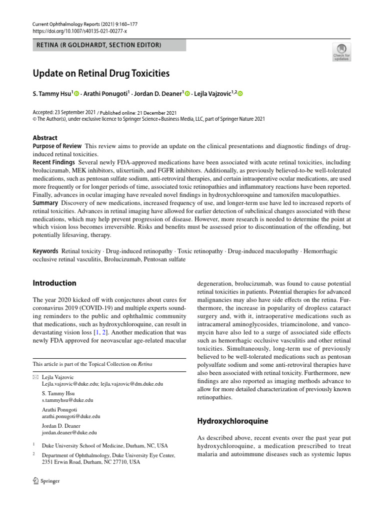 Update On Retinal Drug Toxicities: S. Tammy Hsu Arathi Ponugoti Jordan ...