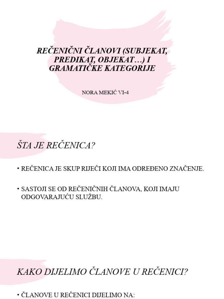 Rečenični Članovi (Subjekat, Predikat, Objekat) | PDF