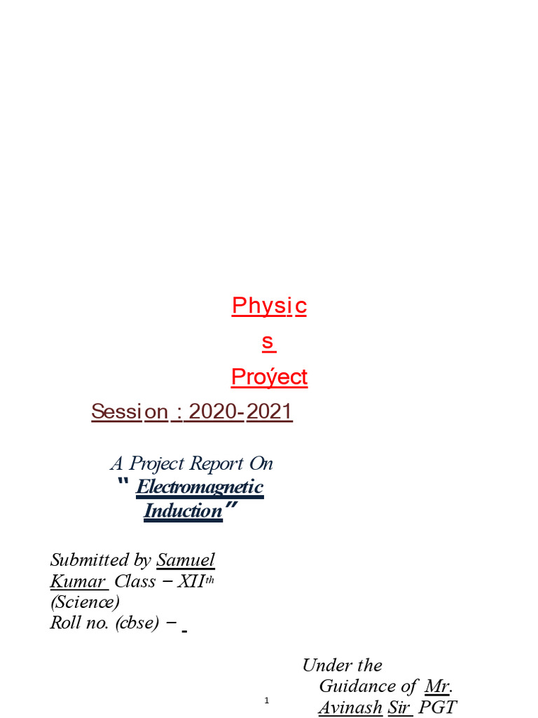 Physics Project Class Xii 2021 22 Investigatory Project Pdf Electromagnetic Induction