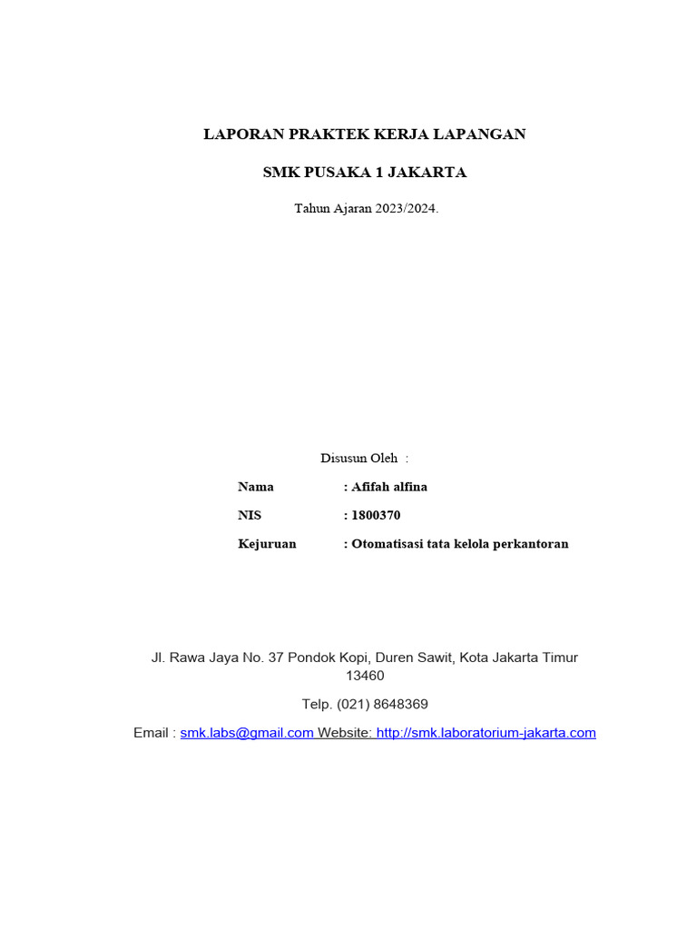 CONTOH LAPORAN PKL Serli | PDF
