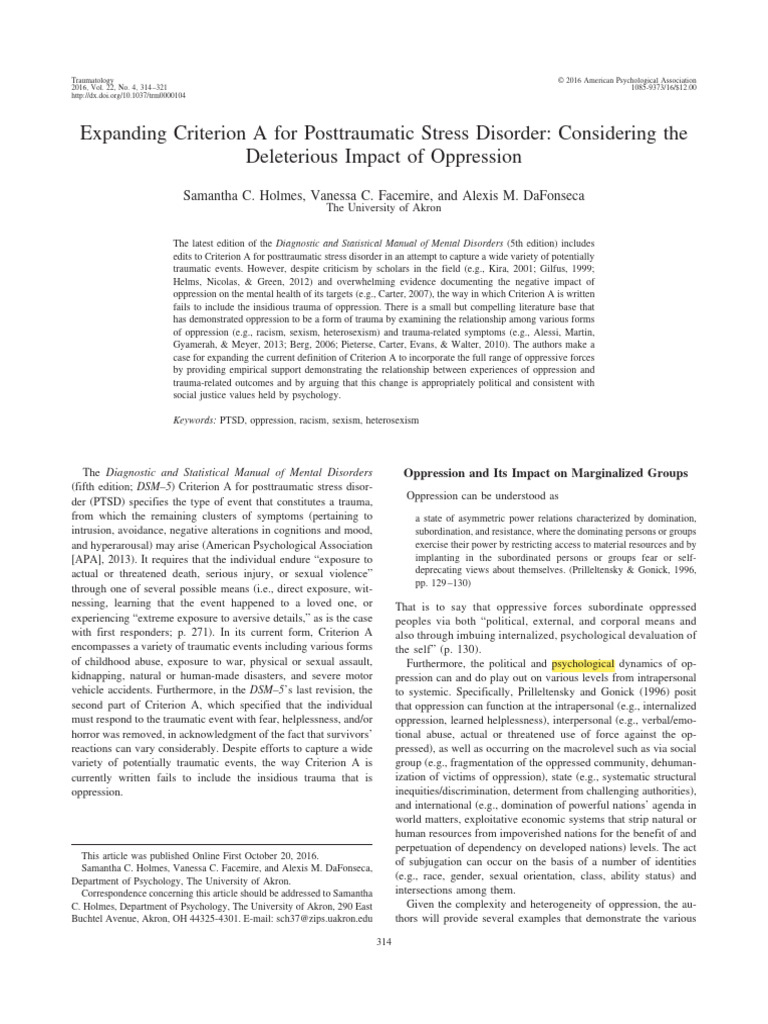 Conceptualizing Oppression As Trauma | PDF | Psychological Trauma ...