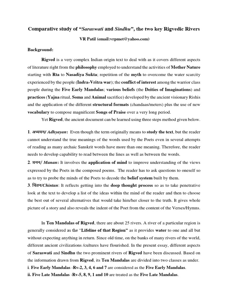 Comparative Study of "Saraswati and Sindhu", The Two Key Rigvedic ...