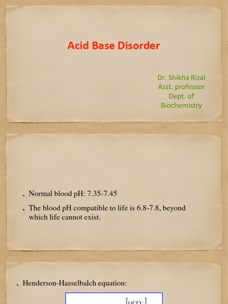Acid Base Disorders MBBS | PDF | Bicarbonate | Chemistry