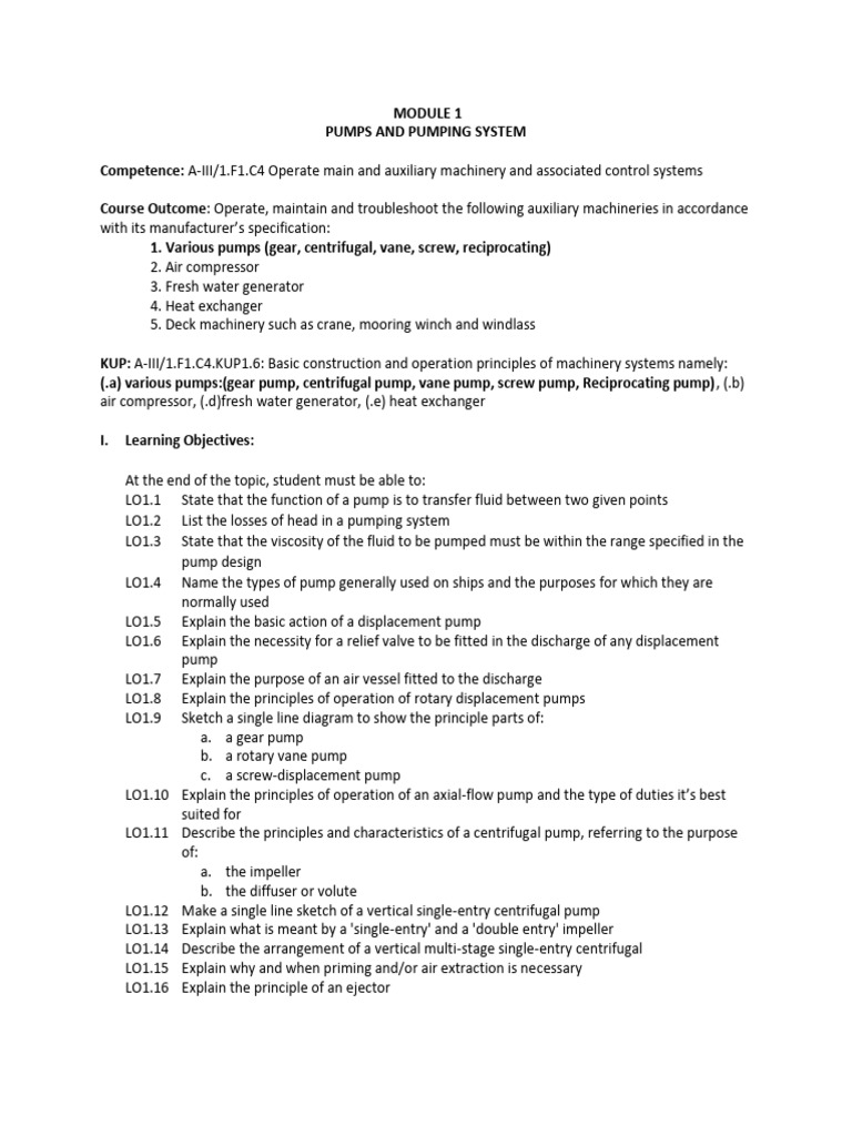 MODULE 1 Pumps and Pumping System | PDF