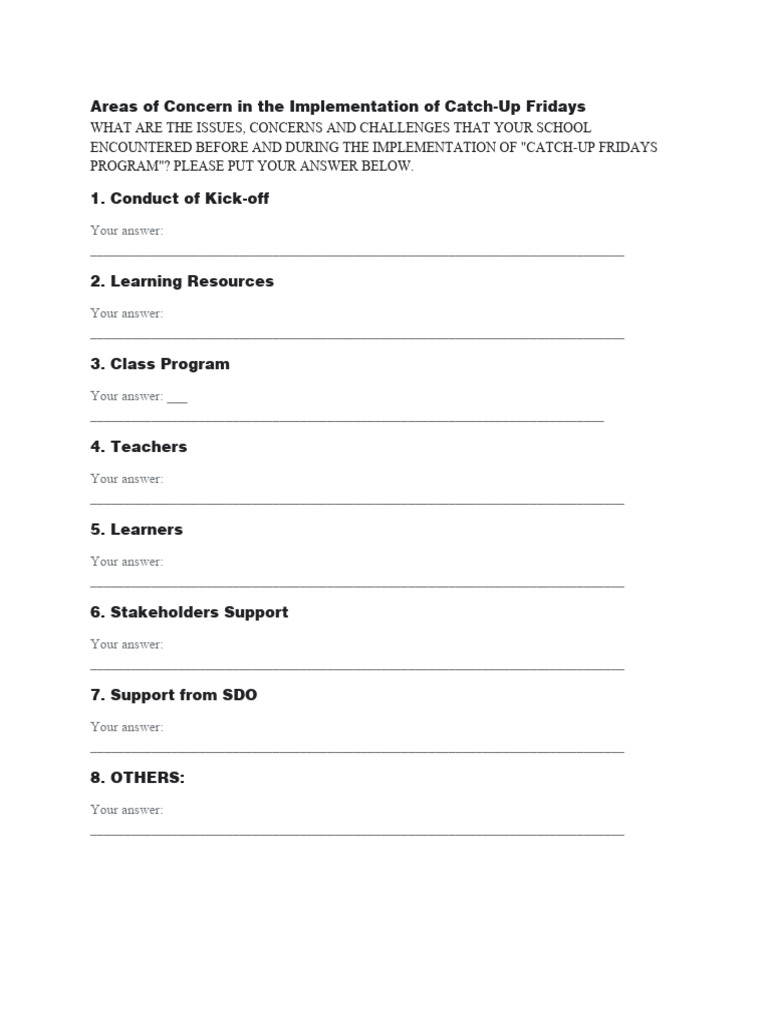 Issues Concerns and Challenges On Catch Up Fridays | PDF