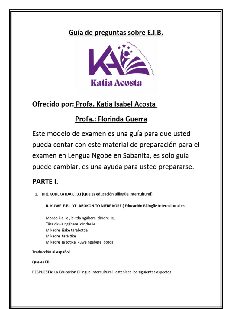 Modelo de Examen en Lengua Ngobe Solo Guía Puede Cambiar | PDF | Pueblos Indígenas de las ...