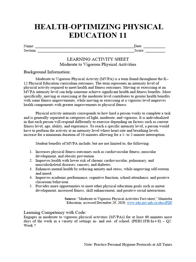 G11 HOPE LAS Q2 Week 7 | PDF | Physical Fitness | Health Care