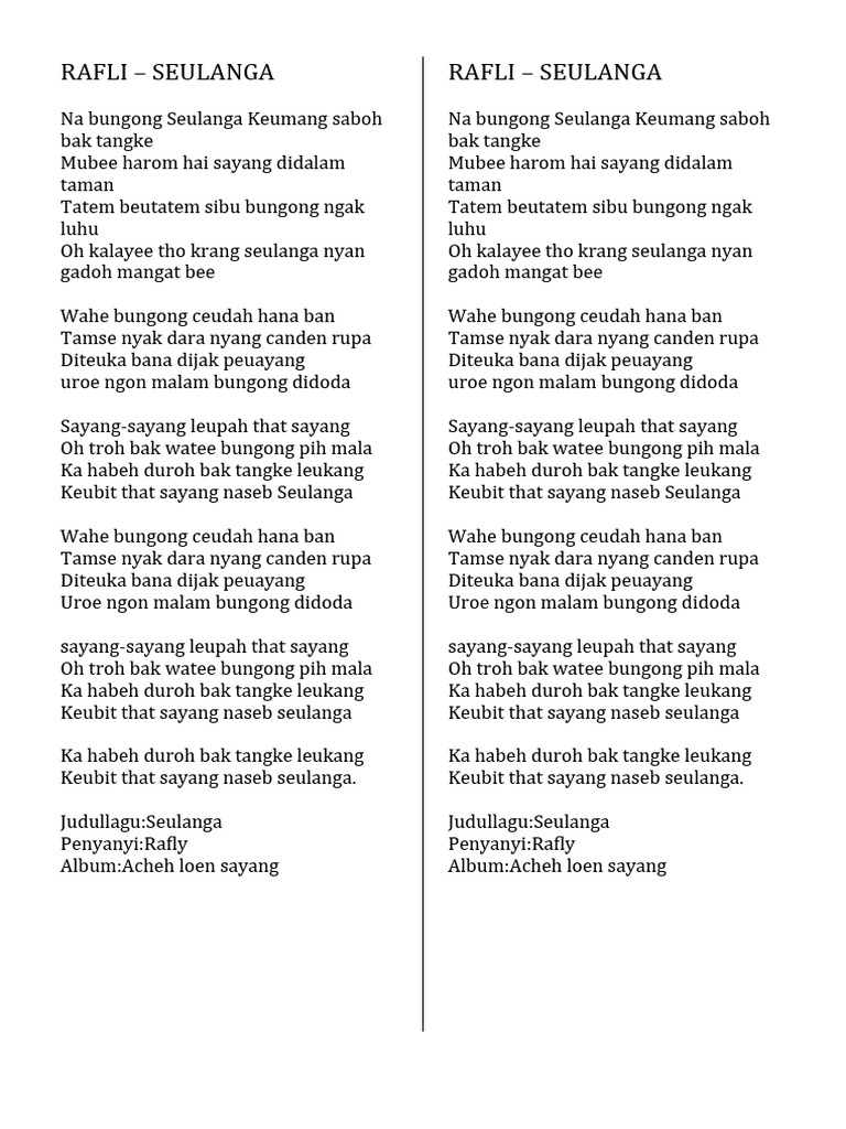 Acehnese Song: Seulanga by Rafly | PDF | Language Arts & Discipline | Art