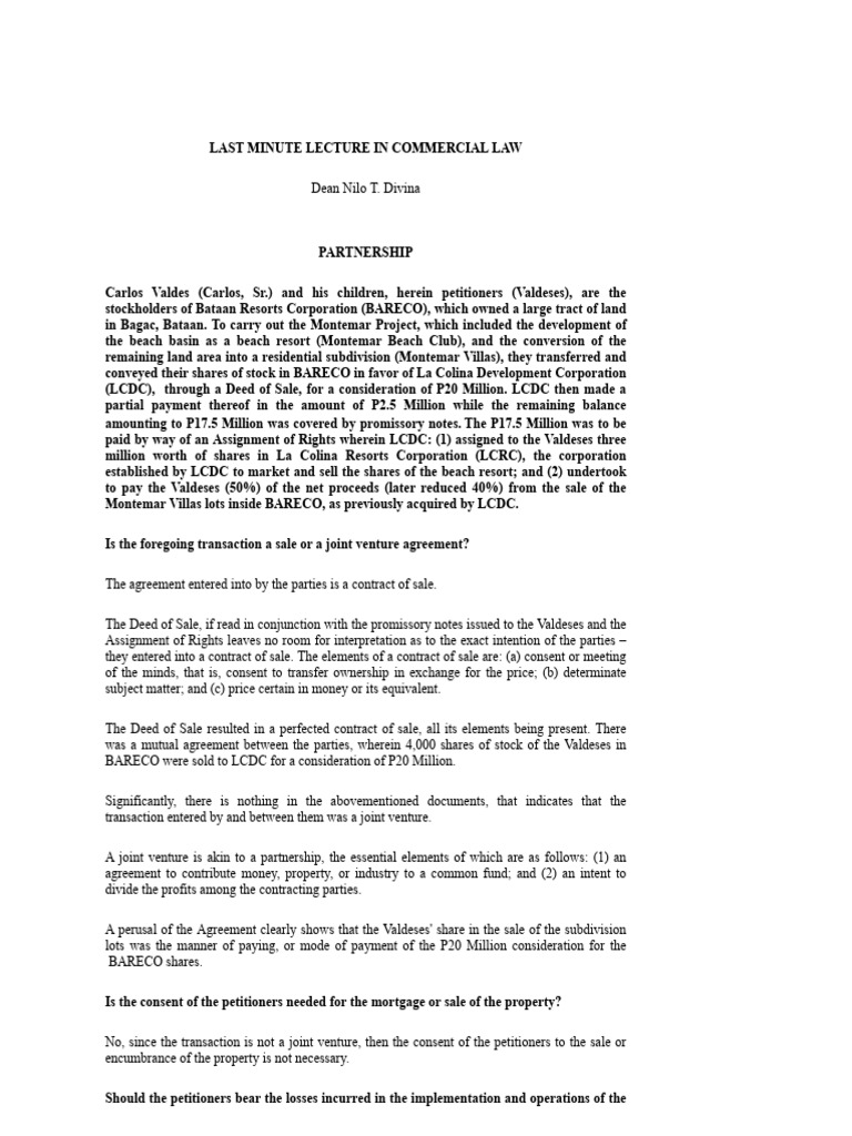 LMT Commercial Law Divina 2023 | PDF | Stocks | Corporations