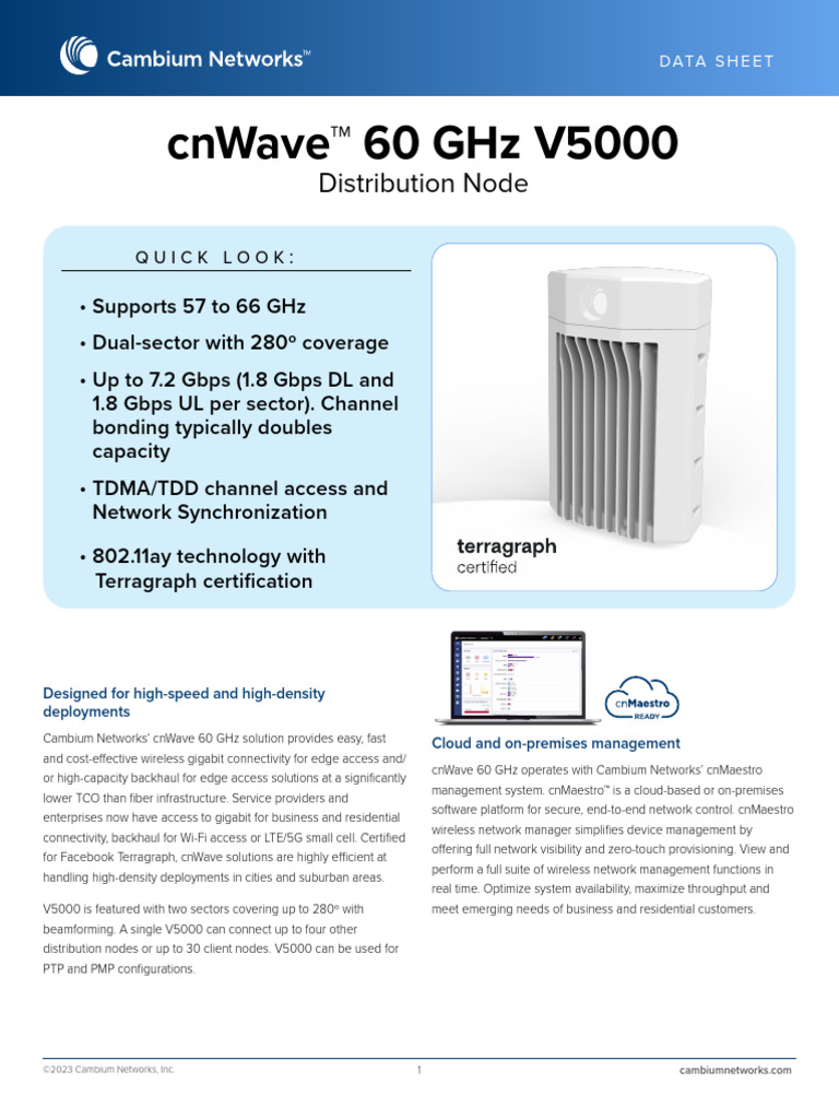 Cambium Networks Data Sheet 60GHz Cnwave V5000 | PDF | Computer Network ...
