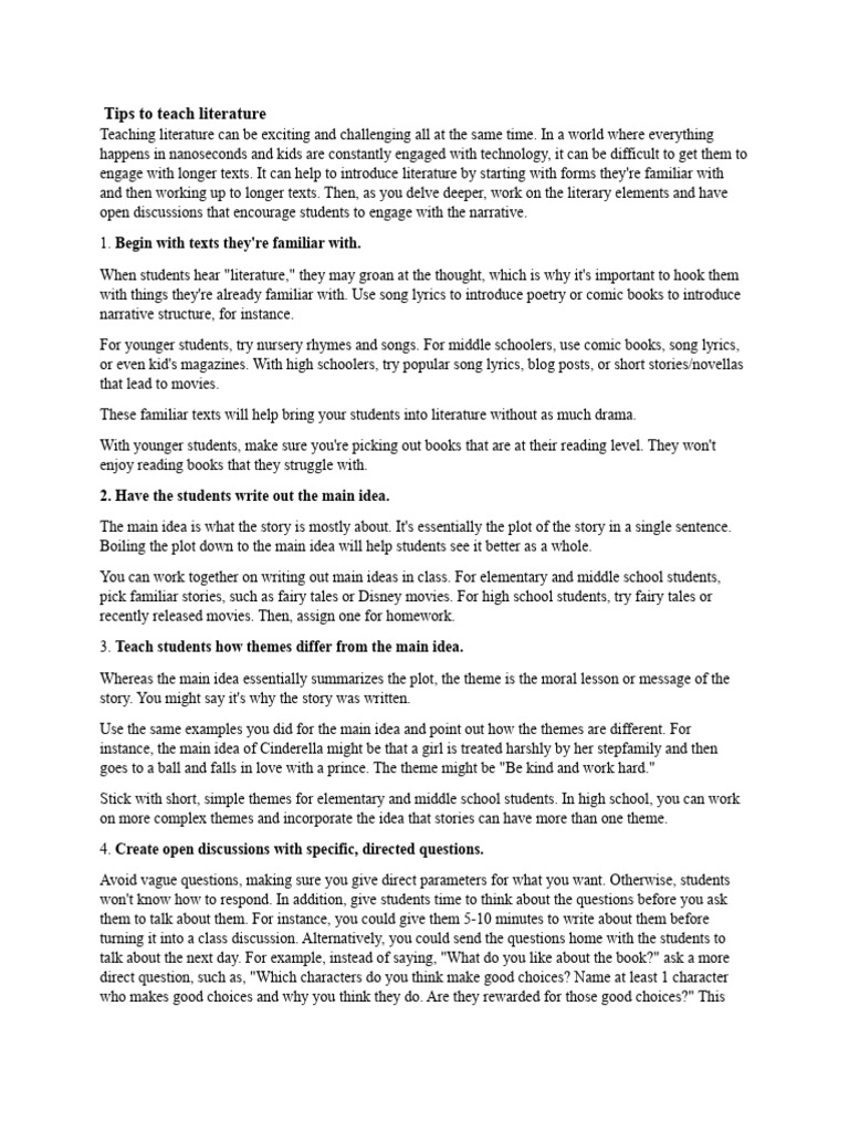 Strategies for Teaching Literature Skills | PDF | Narrative | Critical ...