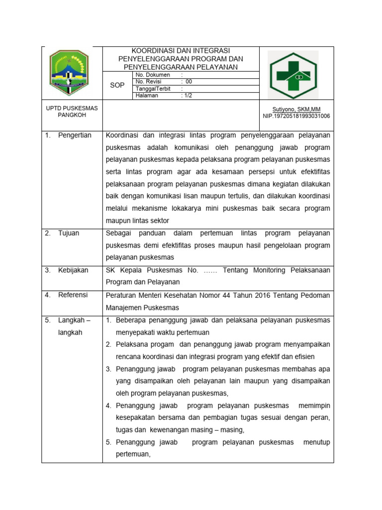 1.2.5.1 Sop Koordinasi Dan Integrasi (Julyani) | PDF | Karier & Perkembangan
