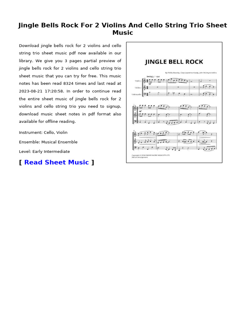 Jingle Bells Rock For 2 Violins and Cello String Trio | PDF | Cello ...