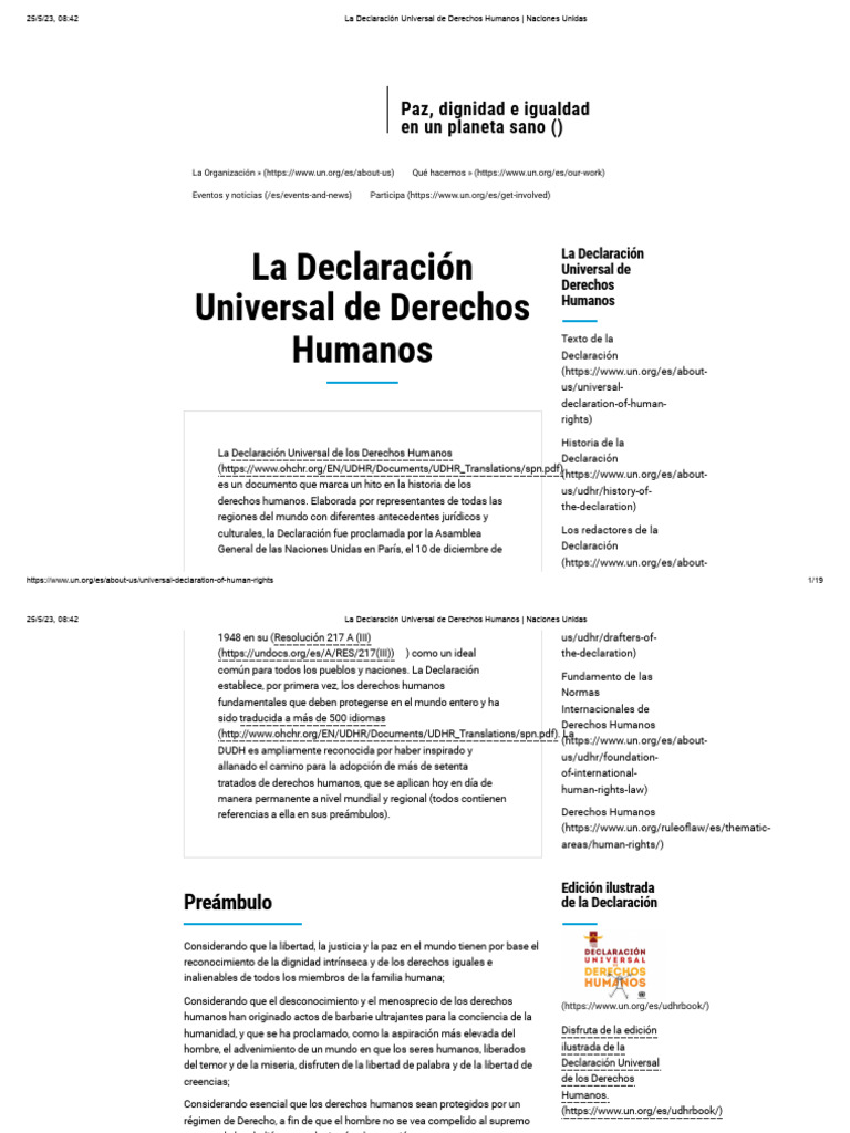 La Declaración Universal de Derechos Humanos - Naciones Unidas | PDF | Naciones Unidas ...