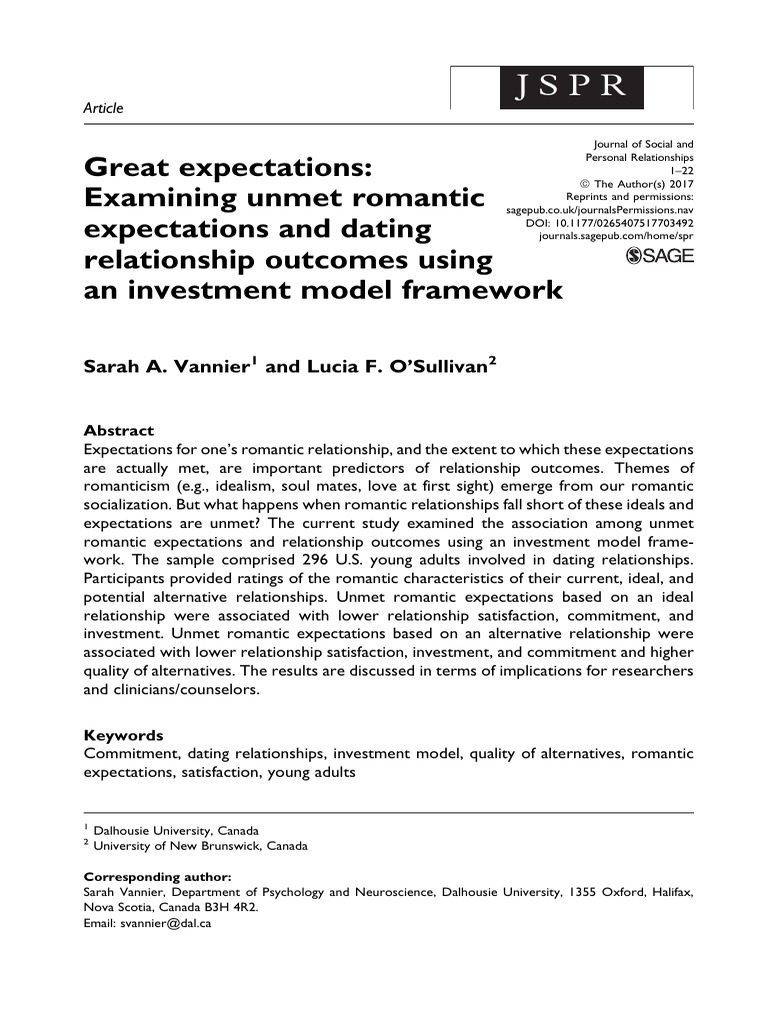 Great Expectations Examining Unmet Romantic Expectations and Dating ...