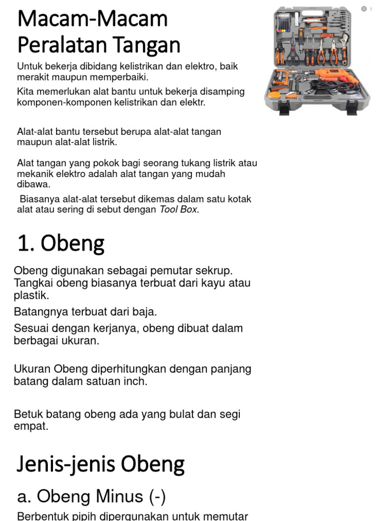 Jenis-Jenis Obeng dan Tang Tangan | PDF | Griya & Taman