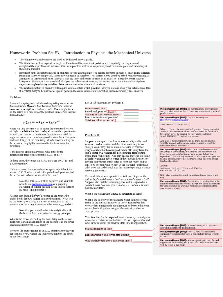 Problem Set 3_2023_answersORhints | PDF | Mass | Force