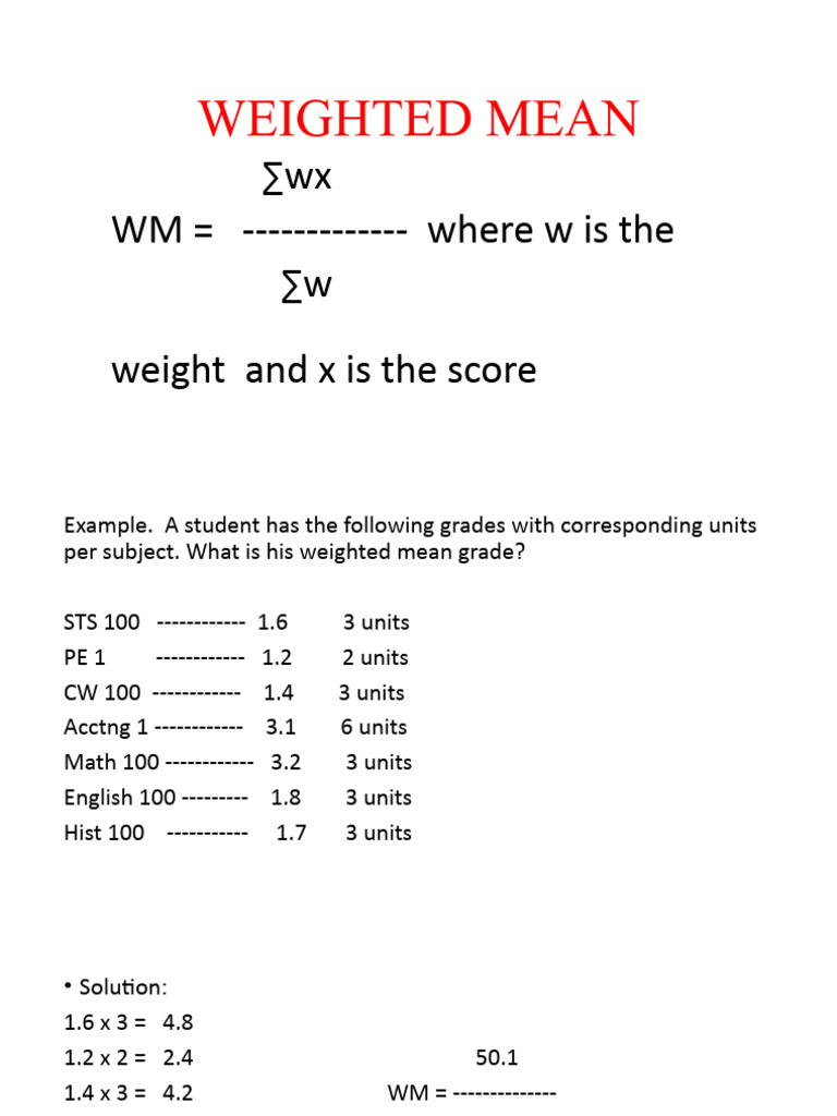 Weighted Mean and MCT For Grouped Data-1 | PDF