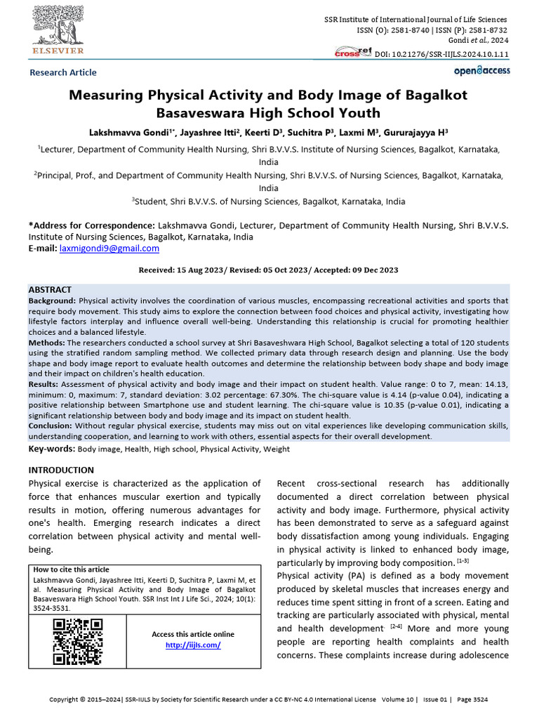 Measuring Physical Activity Body Image Bagalkot High School Youth | PDF ...