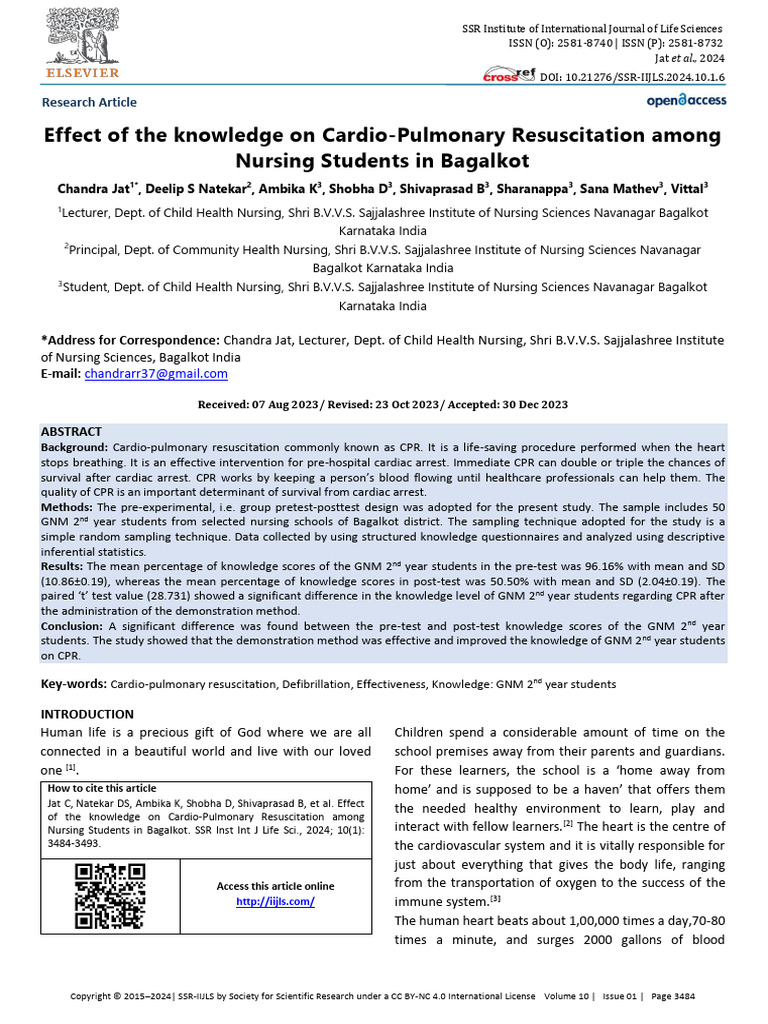 Effect Knowledge Cardio-Pulmonary Resuscitation Nursing Students | PDF | Heart | Statistics