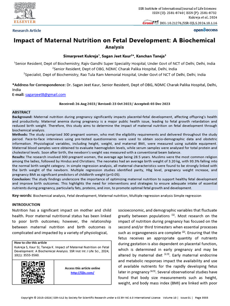 Impact Maternal Nutrition Fetal Development A Biochemical Analysis ...