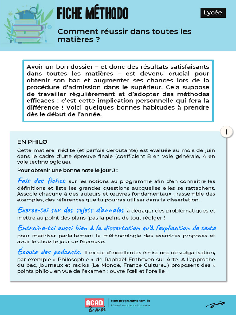 ACADOMIA Fiche Methodo Terminale Reussir Toutes Matieres | PDF ACADOMIA Fiche Methodo Terminale Reussir Toutes Matieres | PDF