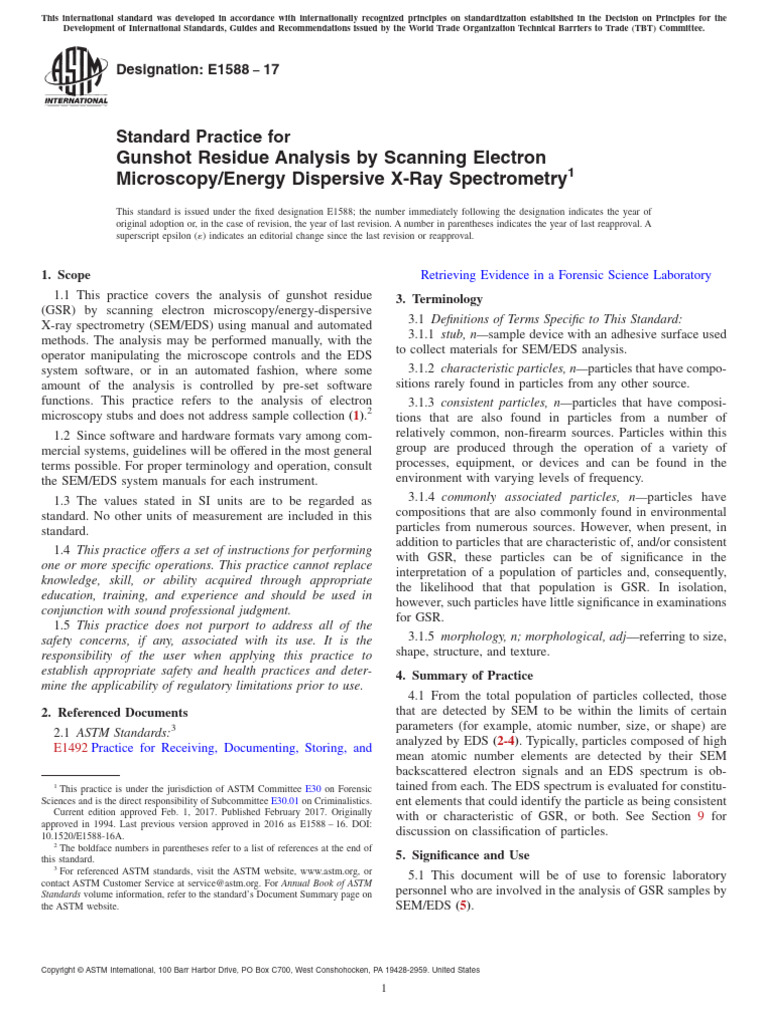 Gunshot Residue Analysis by Scanning Electron Microscopy/Energy ...