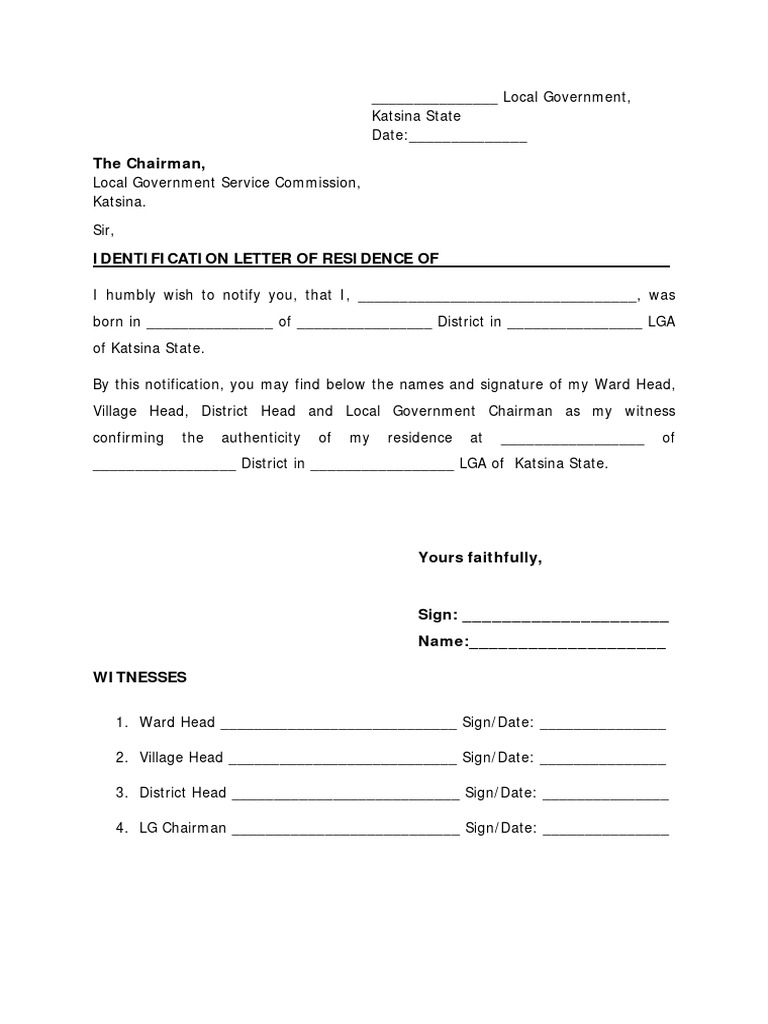 Local Government Identification Letter Sample | PDF | Law | Politics