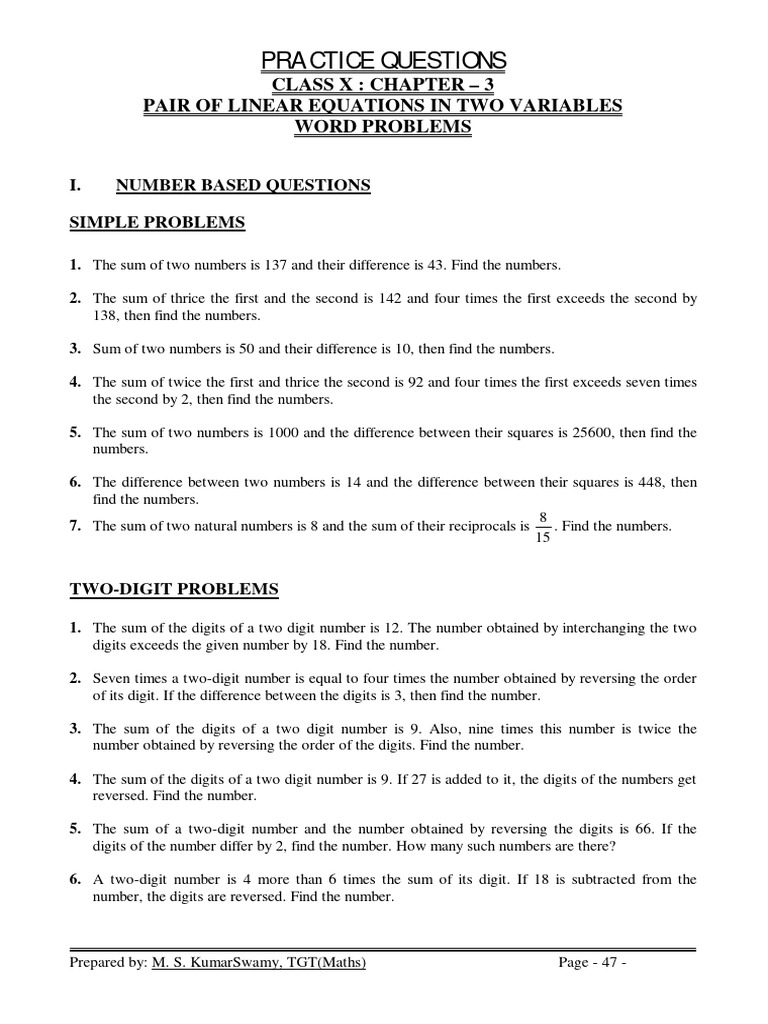 X Ch3 Situation Problems | PDF | Teaching Methods & Materials