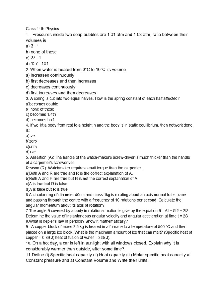 Class 11th Physics | PDF | Rotation Around A Fixed Axis | Heat