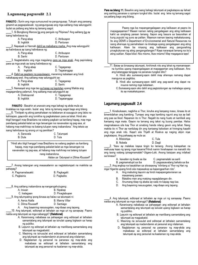 Lagumang Pagsusulit Q2G10 | PDF