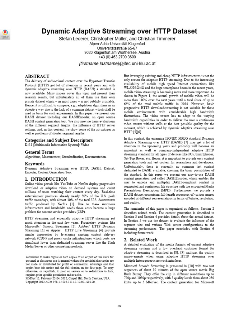 DynamicAdaptiveStreamingoverHTTP Dataset | PDF | Streaming Media | Computer Science