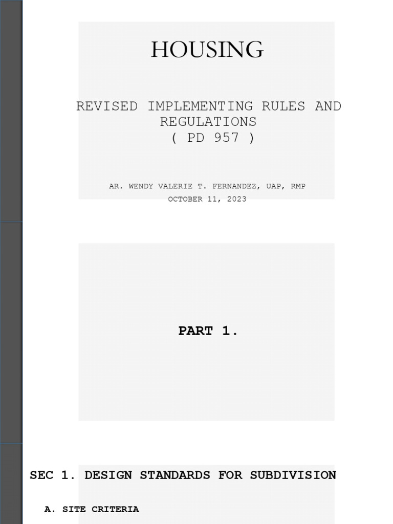 PD 957 Part 1 | PDF