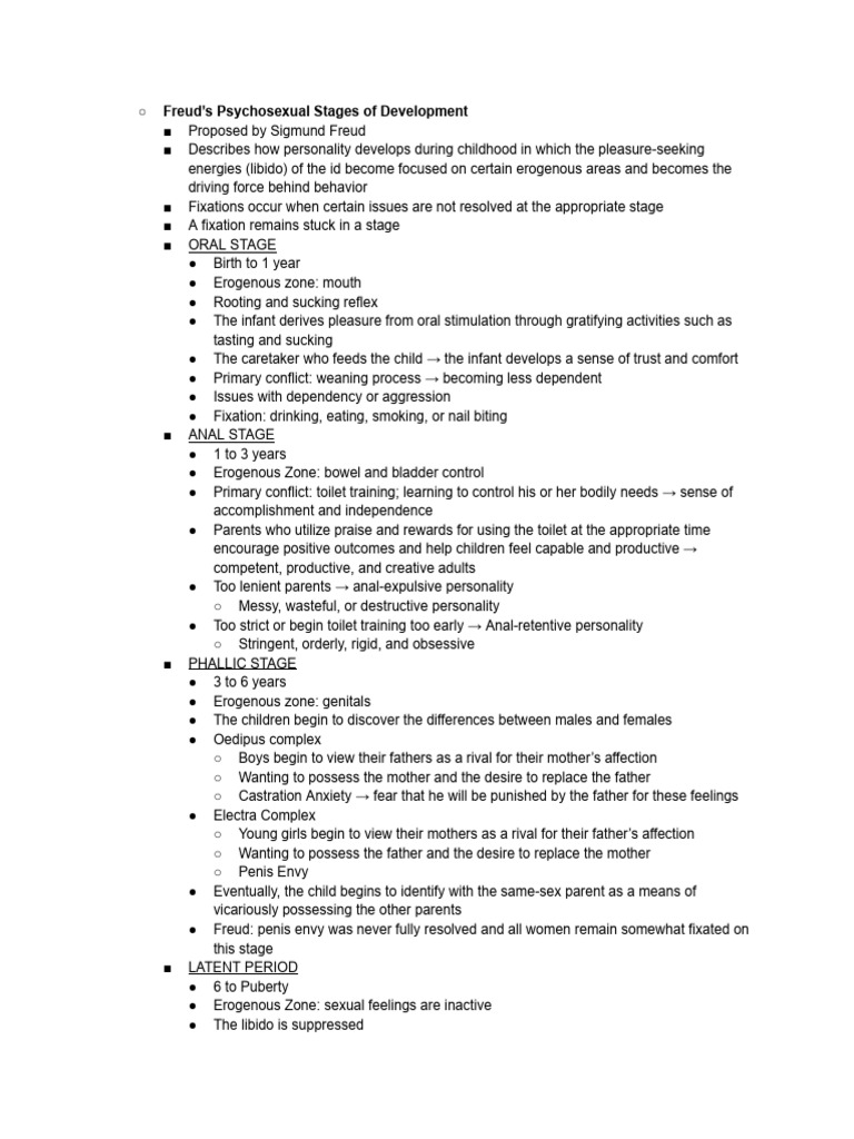 Freud's Psychosexual Stages of Development | PDF