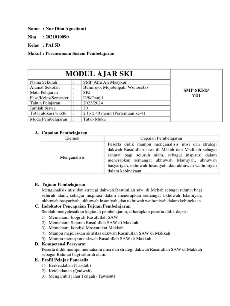 MODUL AJAR SKI - Nur Dina Agustianti | PDF