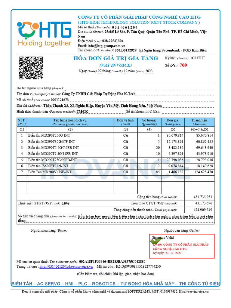 Hoadon 0314061204 1C23THT 709 | PDF