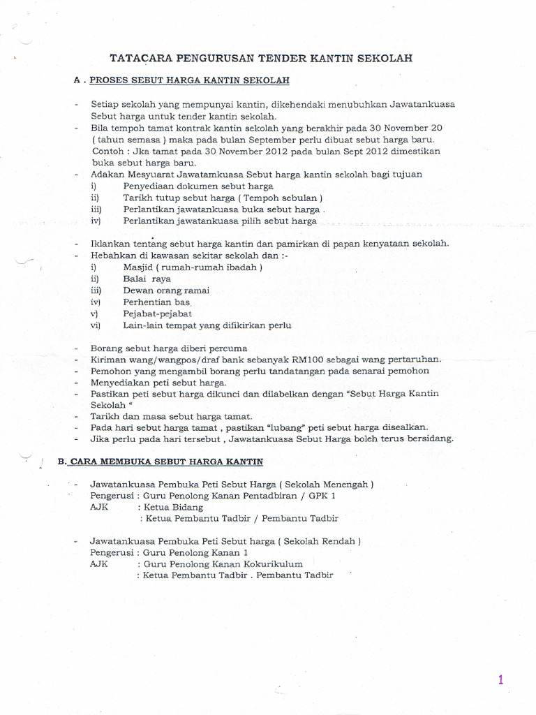 01tatacara Pengurusan Tender Kantin - 1 | PDF