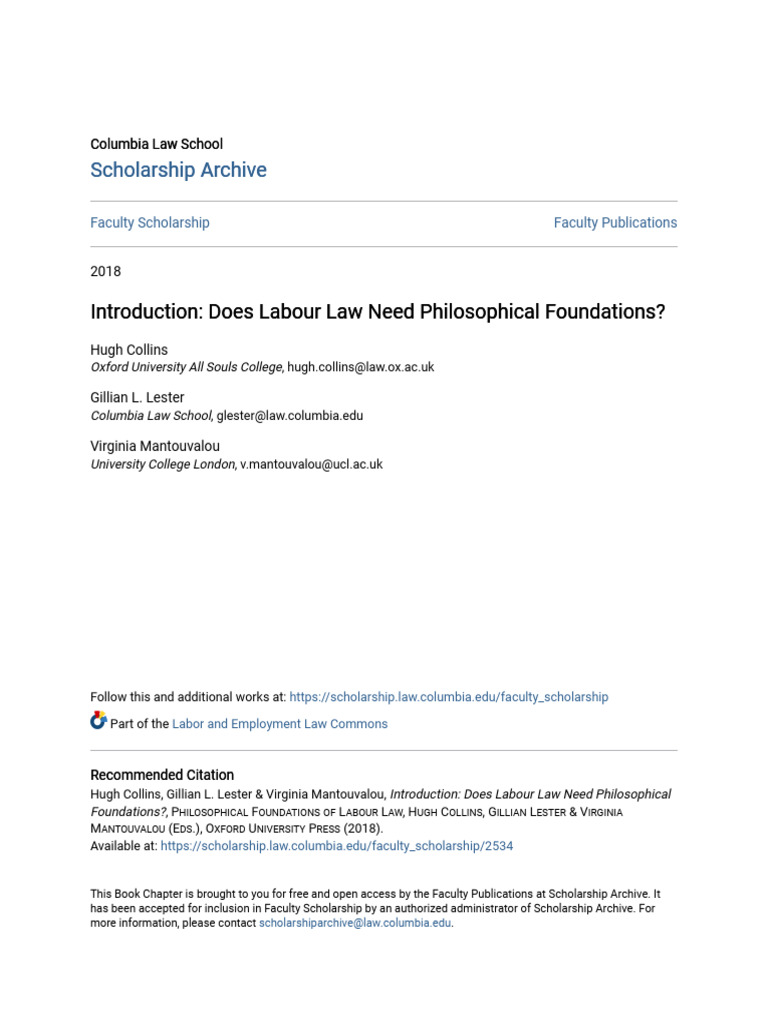 Introduction - Does Labour Law Need Philosophical Foundations | PDF ...