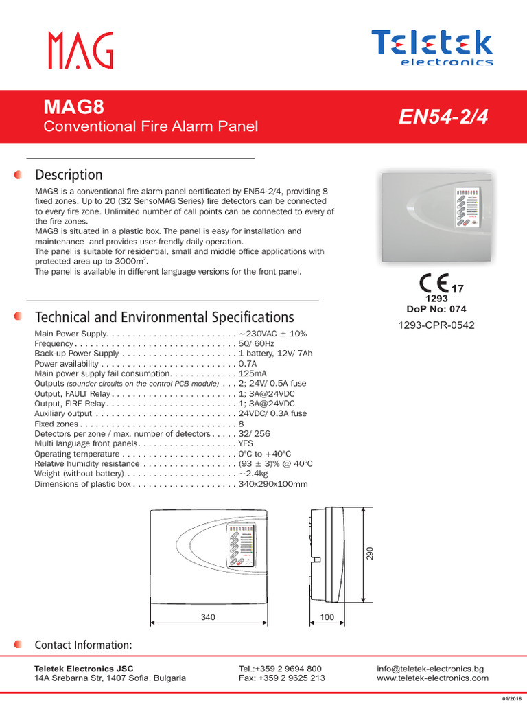 MAG8 Fire Alarm Panel Specs | PDF | Electricity | Manufactured Goods