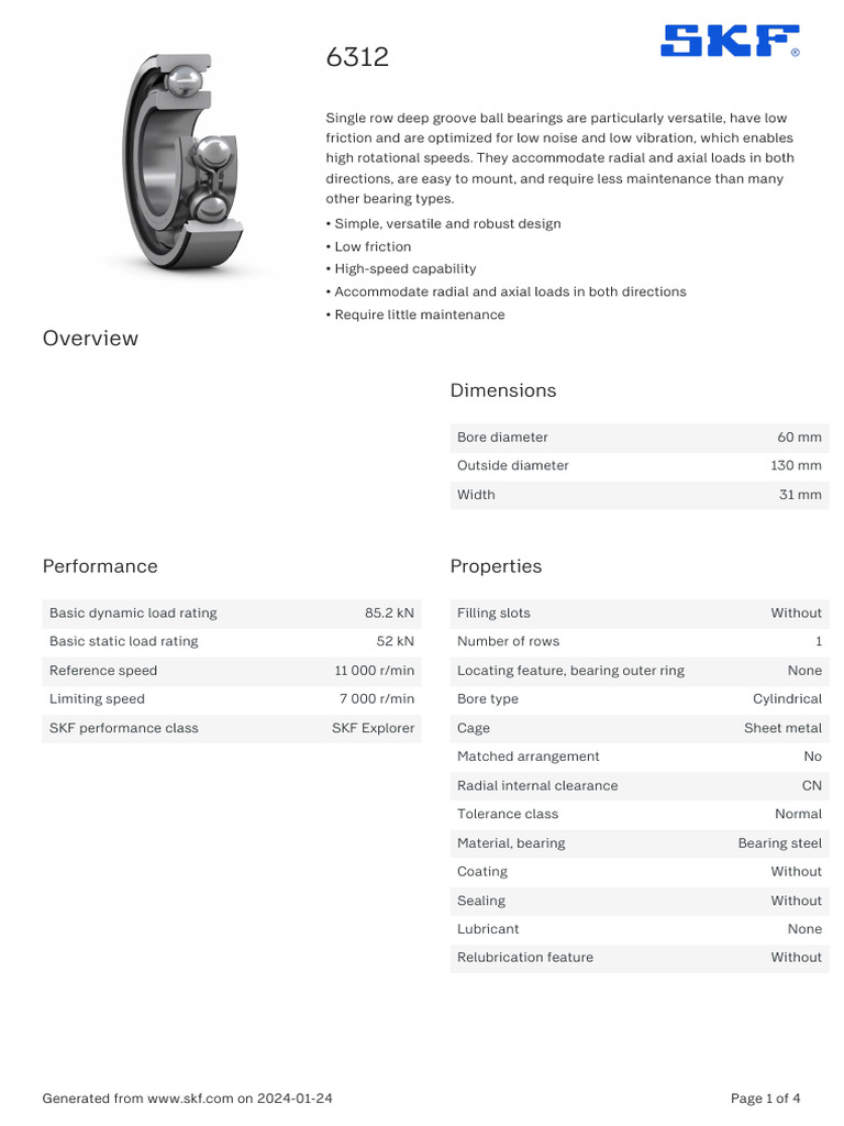 SKF 6312 Specification | PDF | License | Application Software