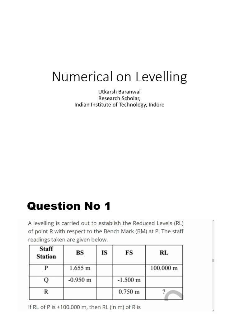 Tutorial 04 Numericals On Levelling Pdf