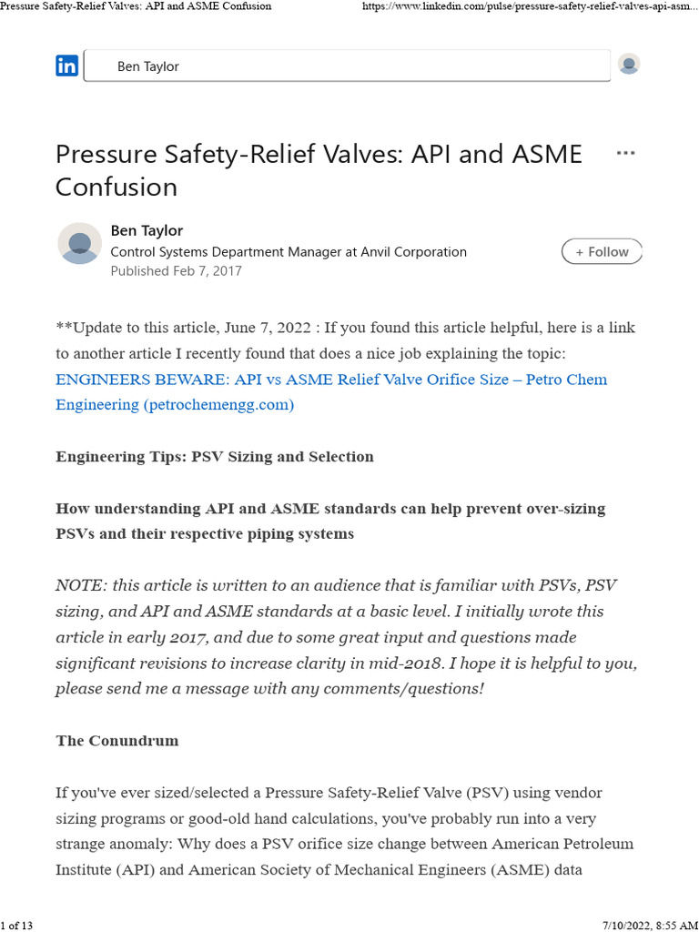 Pressure Safety-Relief Valves API and ASME Confusion | PDF | Computers ...