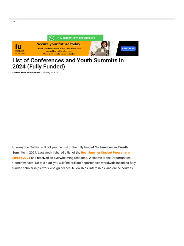 List of Conferences and Youth Summits | PDF | International Relations