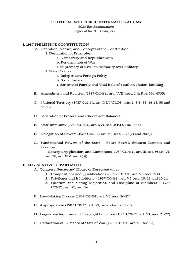 2024 Bar Syllabus - Political and Public International Law | PDF ...